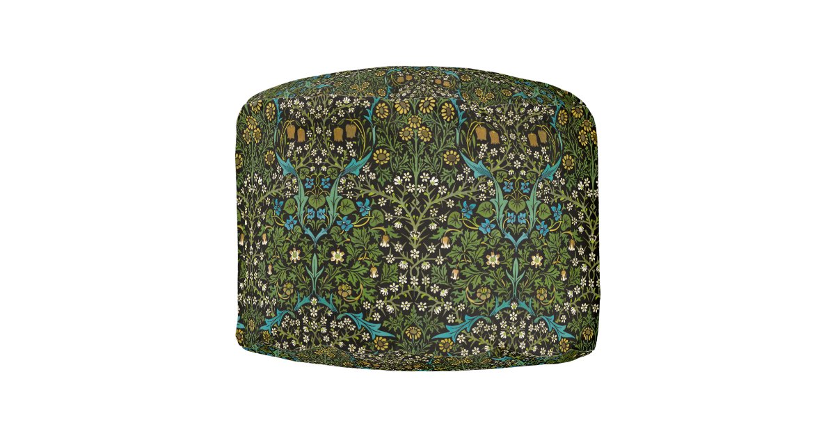 Morris Black Background Vintage Blackthorn Pattern Pouf | Zazzle