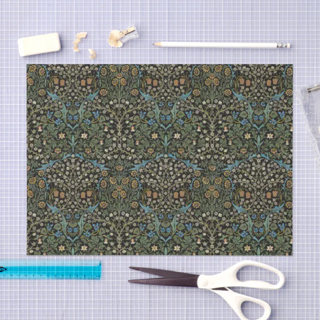 Morris Black Background Vintage Blackthorn Pattern Tissue Paper | Zazzle