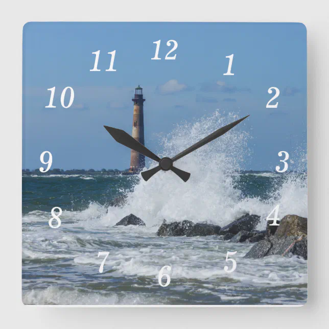 Morris Island Lighthouse Splash Square Wall Clock | Zazzle