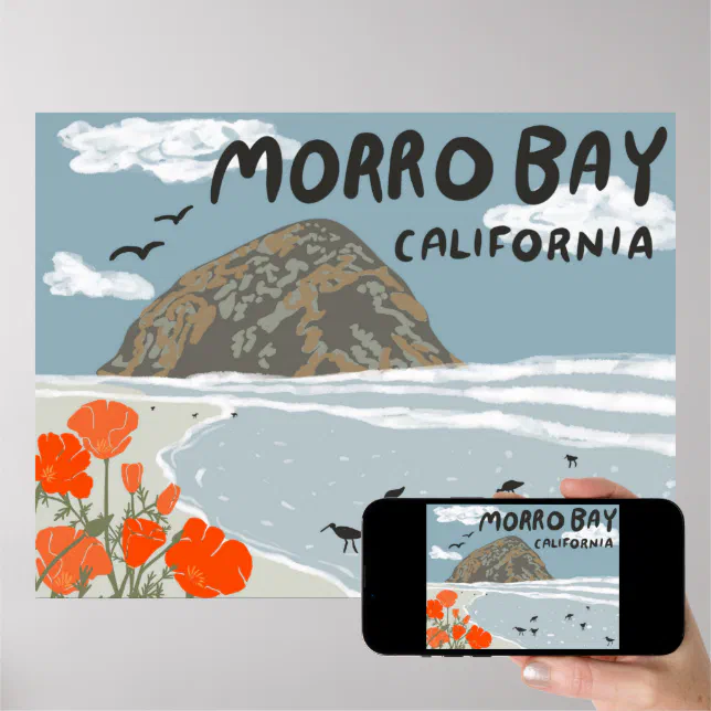 Morro Bay Central California Illustration Beach Poster | Zazzle