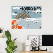 Morro Bay Central California Illustration Beach Poster | Zazzle