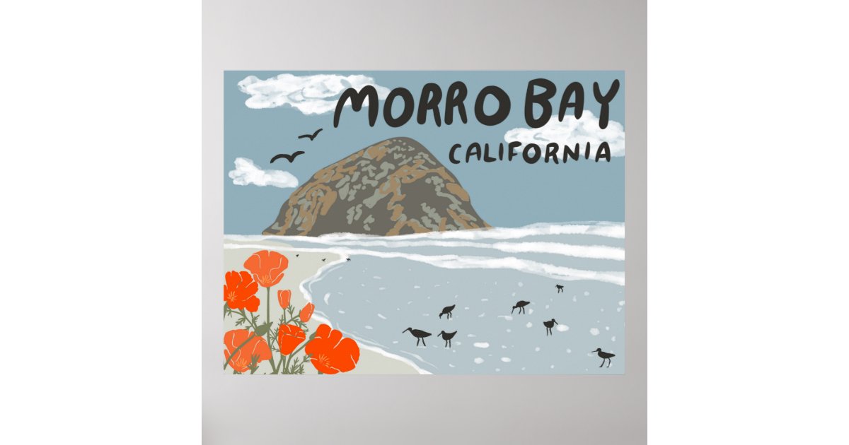 Morro Bay Central California Illustration Beach Poster | Zazzle