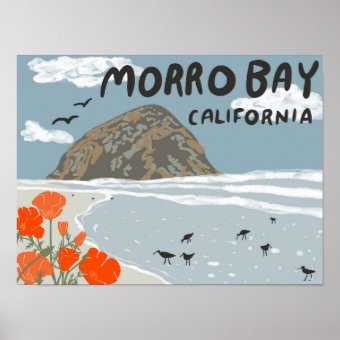 Morro Bay Central California Illustration Beach Poster | Zazzle