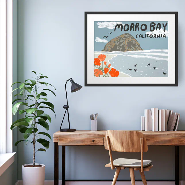 Morro Bay Central California Illustration Beach Poster | Zazzle