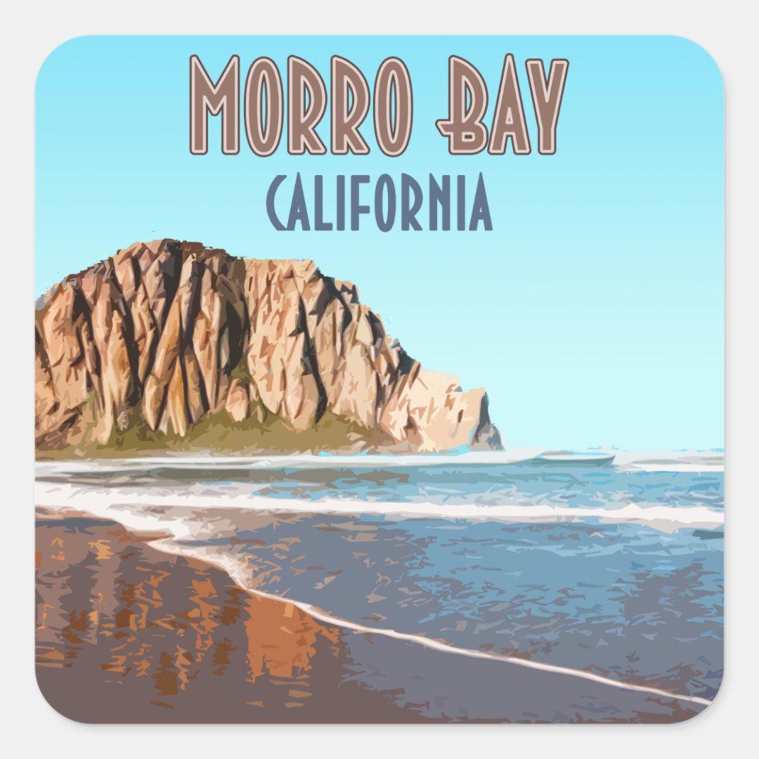 Morro Bay Rock California Vintage Square Sticker | Zazzle