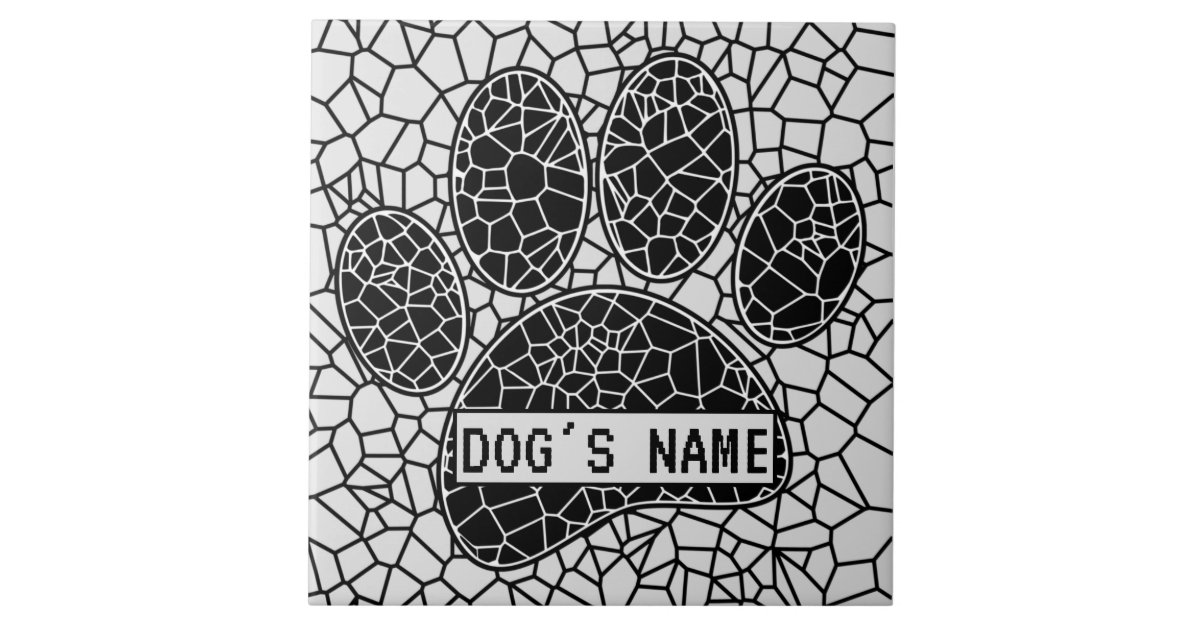 Mosaic Art Dog Paw Print Custom Name Ceramic Tile | Zazzle