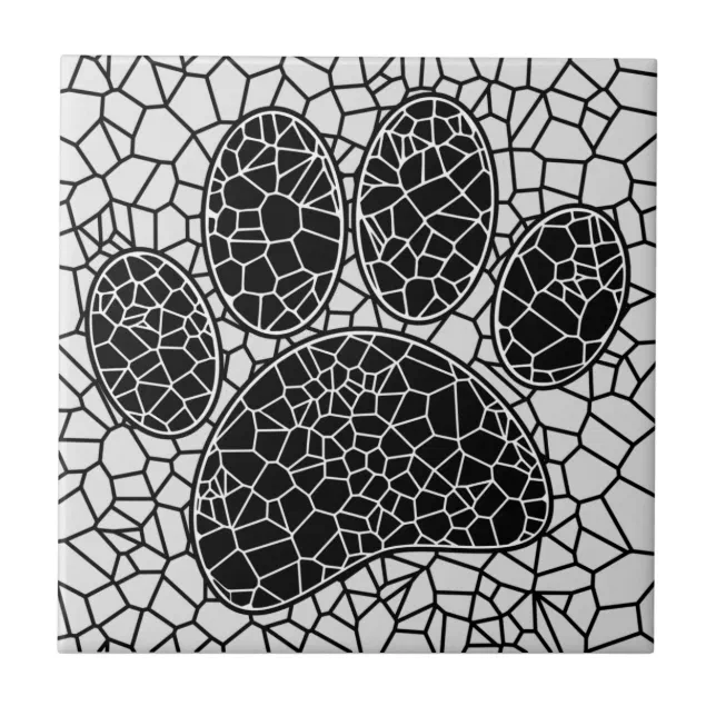 Mosaic Art Dog Paw Print In Black And White Ceramic Tile | Zazzle