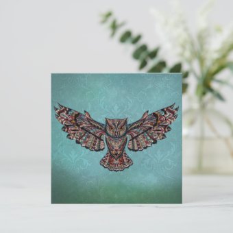 Mosaic colorful Owl with turquoise background Card | Zazzle
