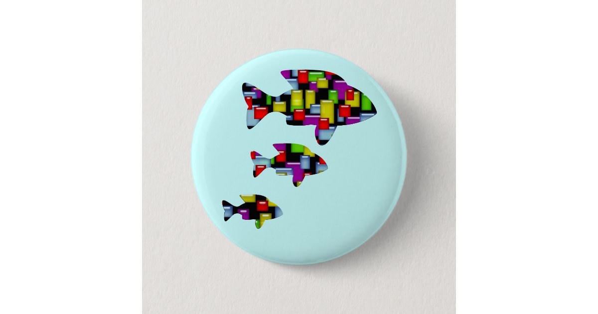 mosaic fish pinback button | Zazzle