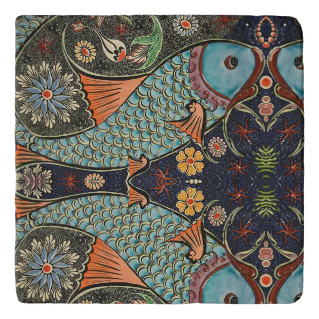 Mosaic Fish Teal / Turquoise Modern Pattern Unique Trivet | Zazzle