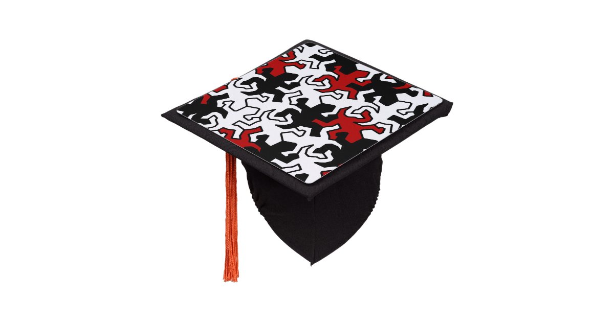 Mosaic Geckos Pattern - red black white Graduation Cap Topper | Zazzle