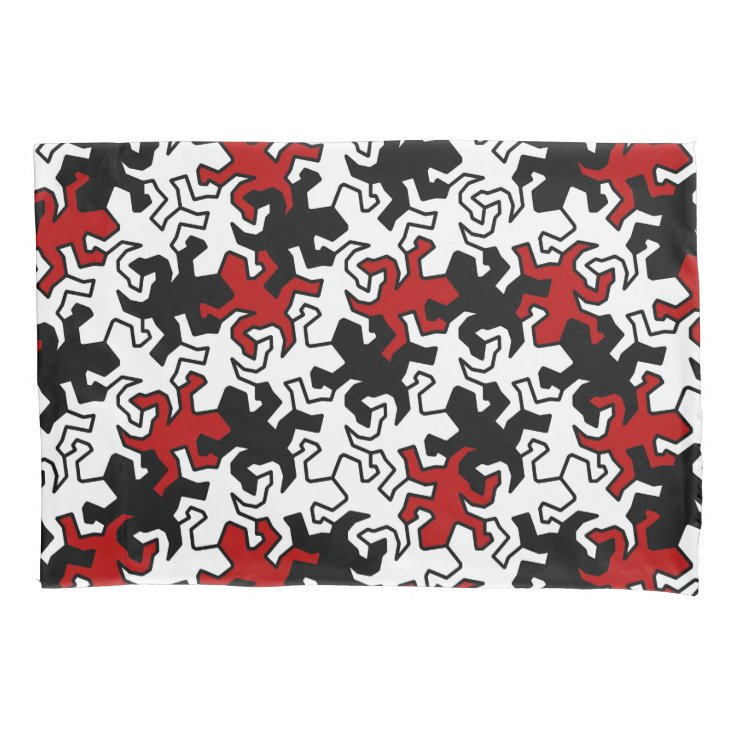 Mosaic Geckos Pattern - red & blue black white Pillowcase | Zazzle