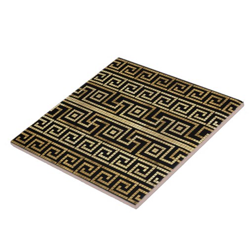 Mosaic Greek Meander Greek Key Black and Gold Ceramic Tile | Zazzle