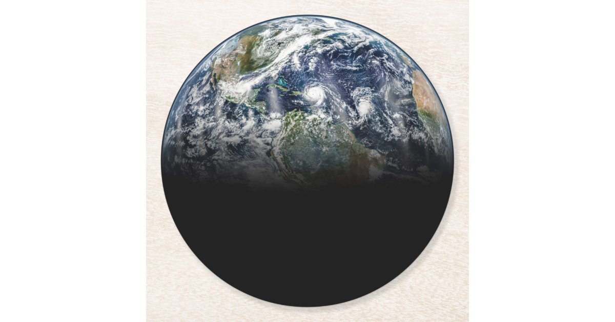 Mosaic Image Of Planet Earth With 3 Hurricanes Round Paper Coaster | Zazzle