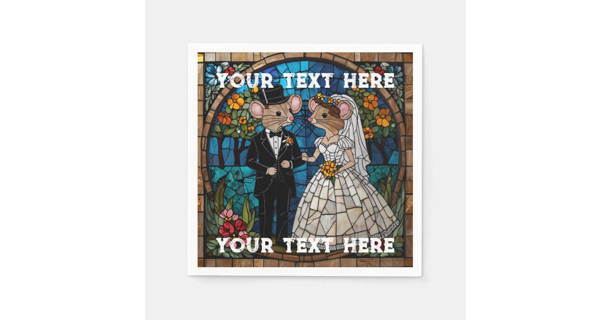 Mosaic Mouse Wedding Couple Stained Glass Effect. Napkins | Zazzle