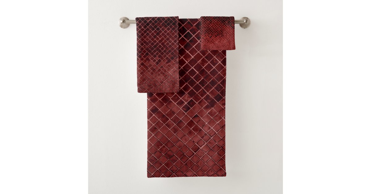 Mosaic Red Tile | Rich Jewel Tone Crimson Henna Bath Towel Set | Zazzle