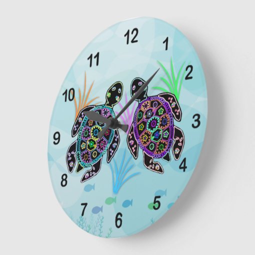 Mosaic Sea Turtle Clock | Zazzle