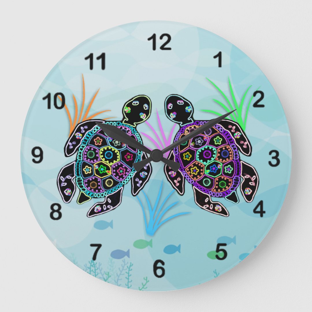 Mosaic Sea Turtle Clock | Zazzle