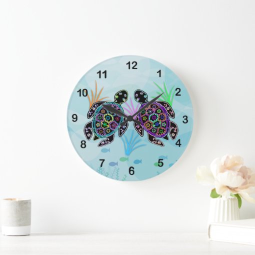 Mosaic Sea Turtle Clock | Zazzle
