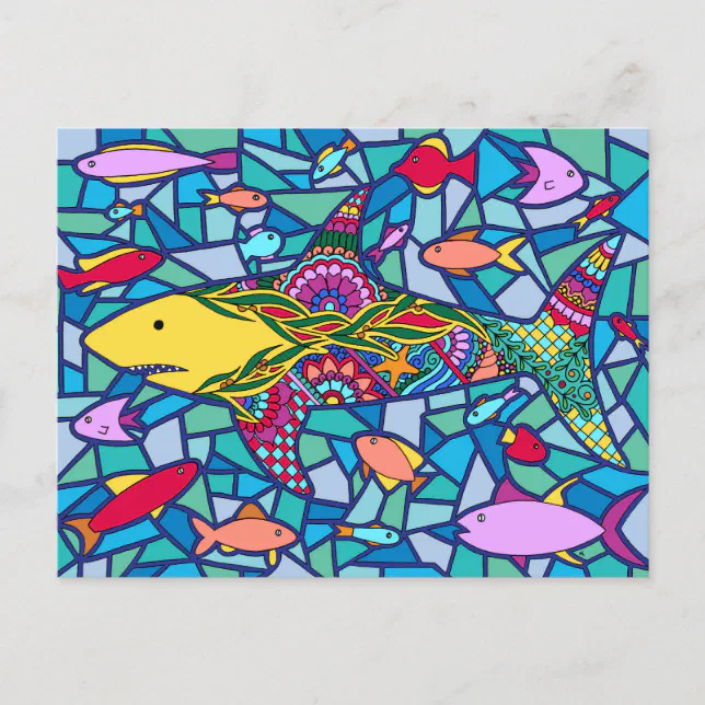 Mosaic Shark Postcard | Zazzle