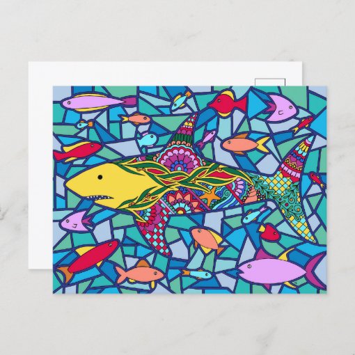 Mosaic Shark Postcard | Zazzle