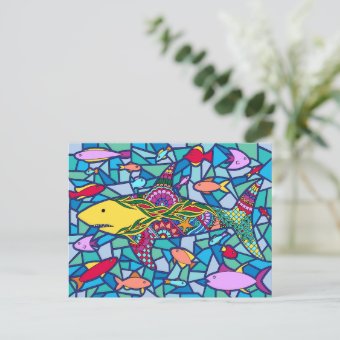 Mosaic Shark Postcard | Zazzle