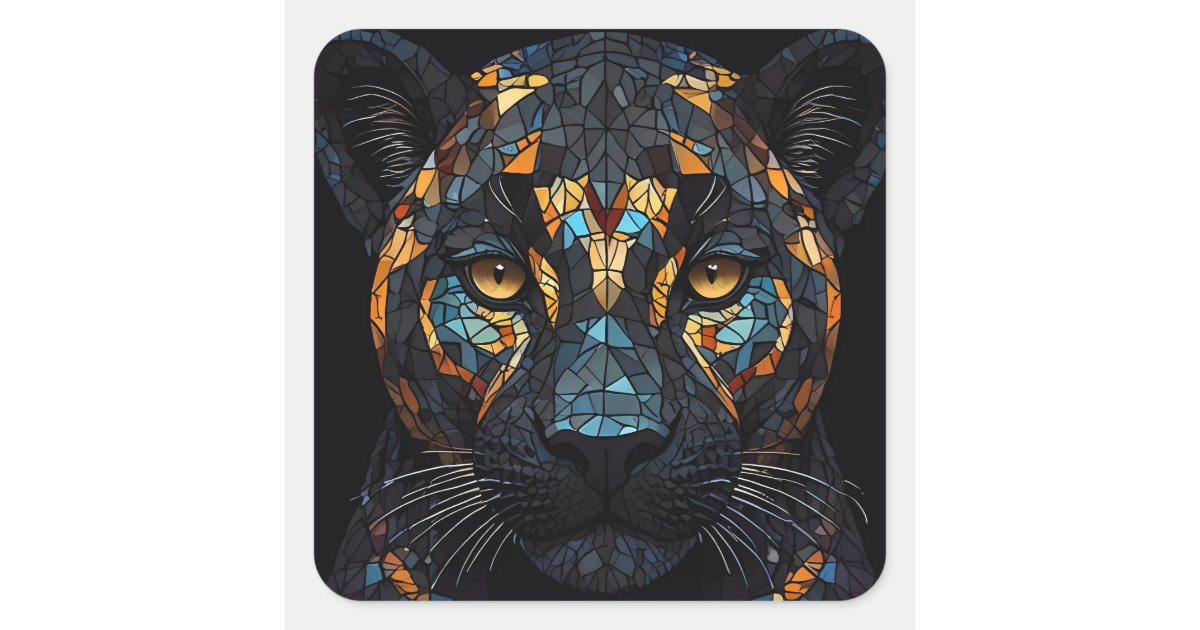 Mosaic Stained Glassed Black Panther Portrait Square Sticker | Zazzle