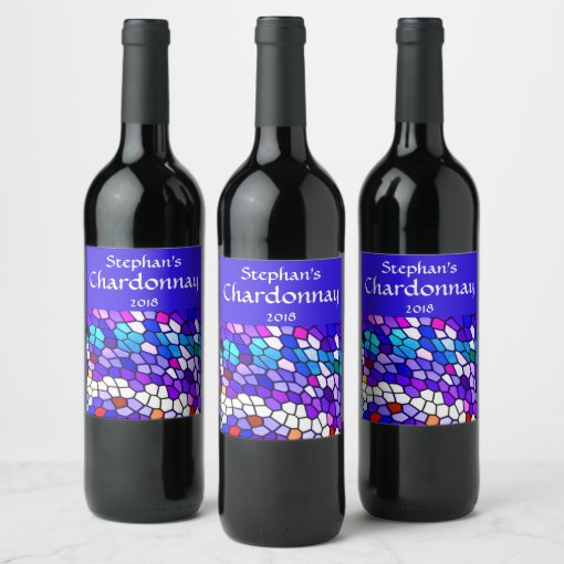 Mosaic Tile Pattern Wine Label | Zazzle