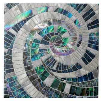 Mosaic Wave Spiral - Abalone and Pearl Ceramic Tile | Zazzle