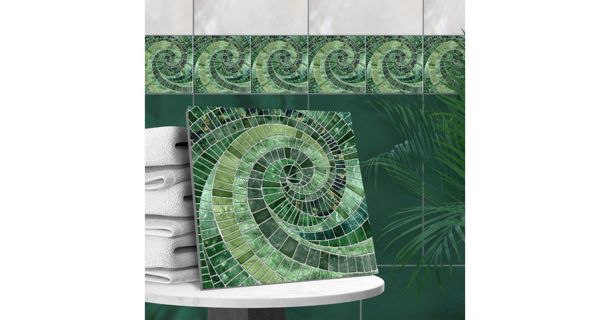 Mosaic Wave Spiral - Muted Green Ceramic Tile | Zazzle
