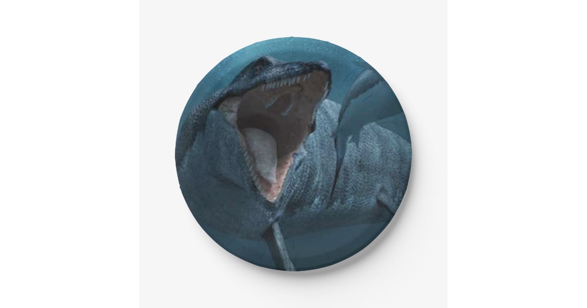 Mosasaurus chasing shark paper plates | Zazzle