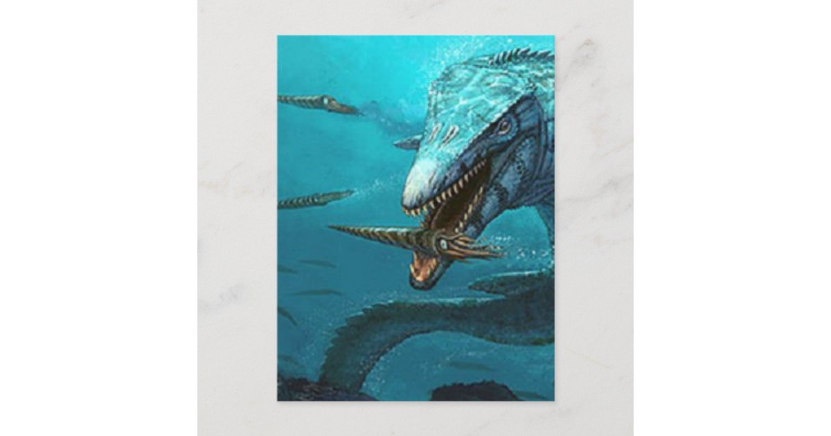 Mosasaurus hunting postcard | Zazzle