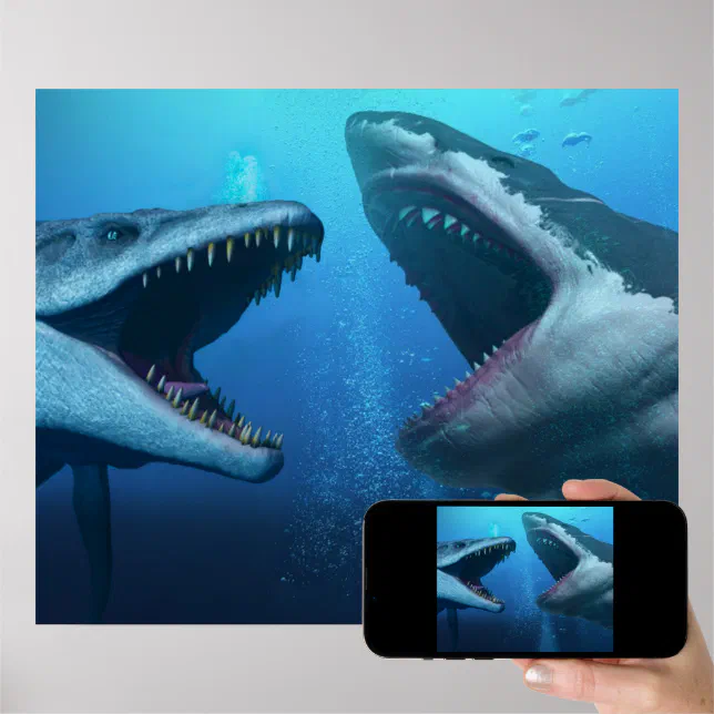Mosasaurus versus megalodon poster | Zazzle