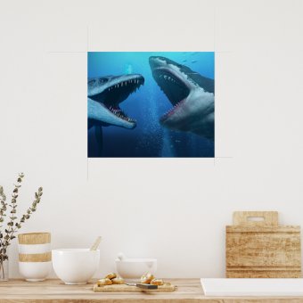 Mosasaurus versus megalodon poster | Zazzle