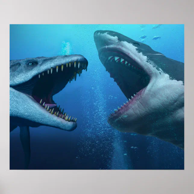 Mosasaurus versus megalodon poster | Zazzle