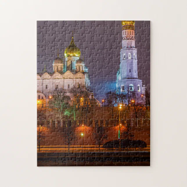Moscow Kremlin cathedrals at night Jigsaw Puzzle | Zazzle