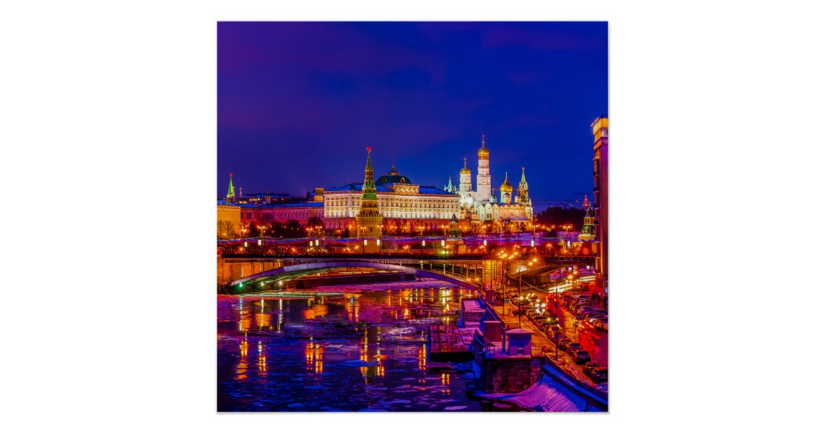 Moscow Kremlin In Winter Night Poster | Zazzle