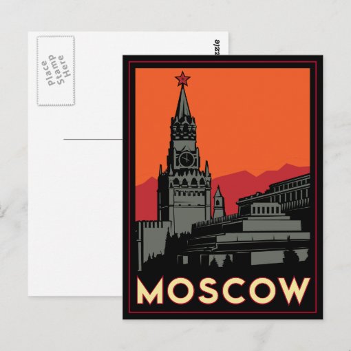 moscow russia kremlin art deco retro travel postcard | Zazzle