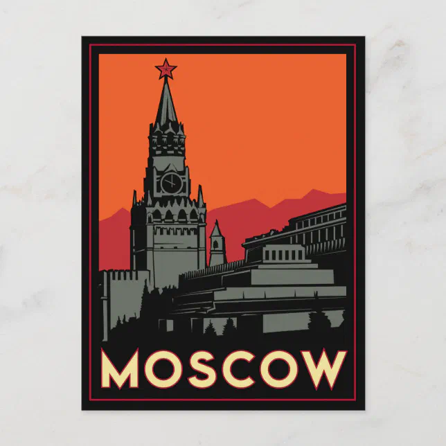 moscow russia kremlin art deco retro travel postcard | Zazzle