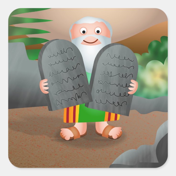 Moses and The Ten Commandments Bible Story Square Sticker | Zazzle