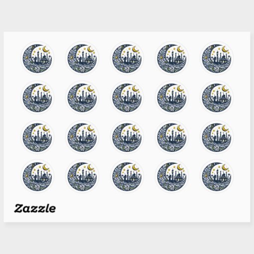 Mosque and Ornate Moon Classic Round Sticker | Zazzle