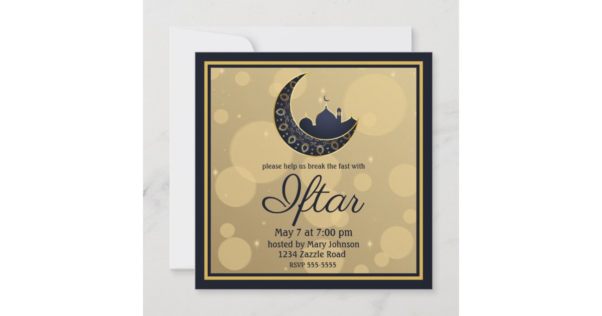 Mosque Crescent Moon Ramadan, blue, gold Invitation | Zazzle