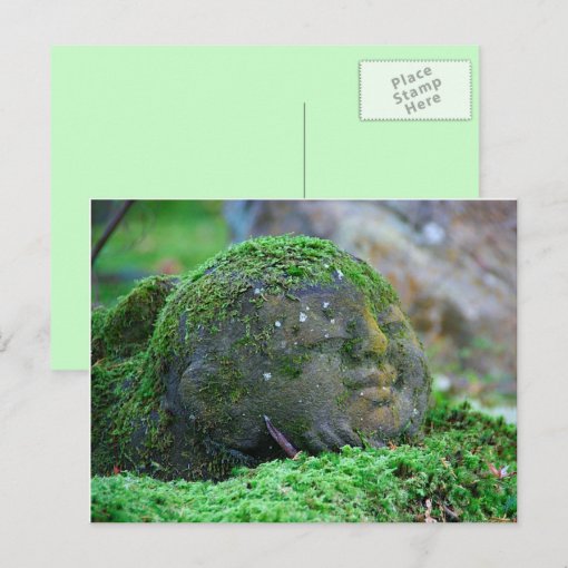 Moss covered Japanese Temple Statue Postcard | Zazzle