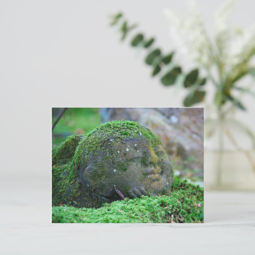 Moss covered Japanese Temple Statue Postcard | Zazzle