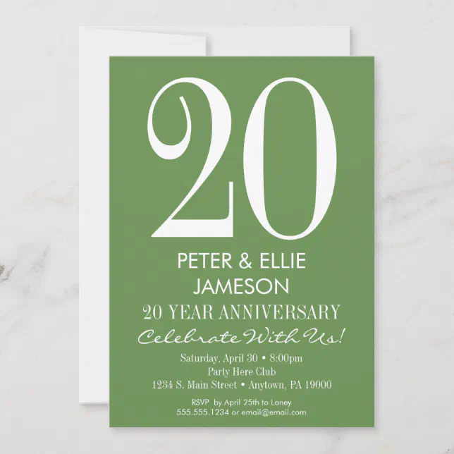 Moss Green Modern Simple Anniversary Invitations | Zazzle