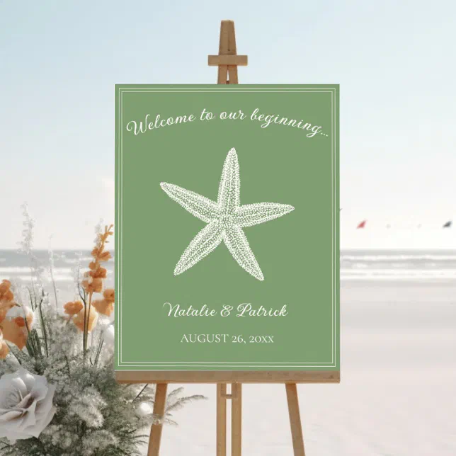 Moss Green Starfish Wedding Welcome Sign | Zazzle