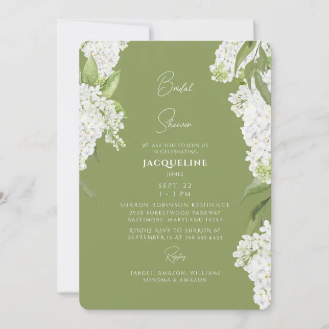 Moss Green White Hydrangeas Bridal Shower Invitation | Zazzle