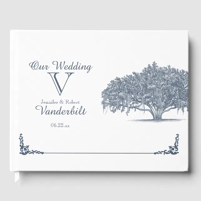 Mossy Oak Tree in Blue Wedding Guest Book | Zazzle