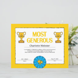Most Generous Certificate of Achievement PDF | Zazzle