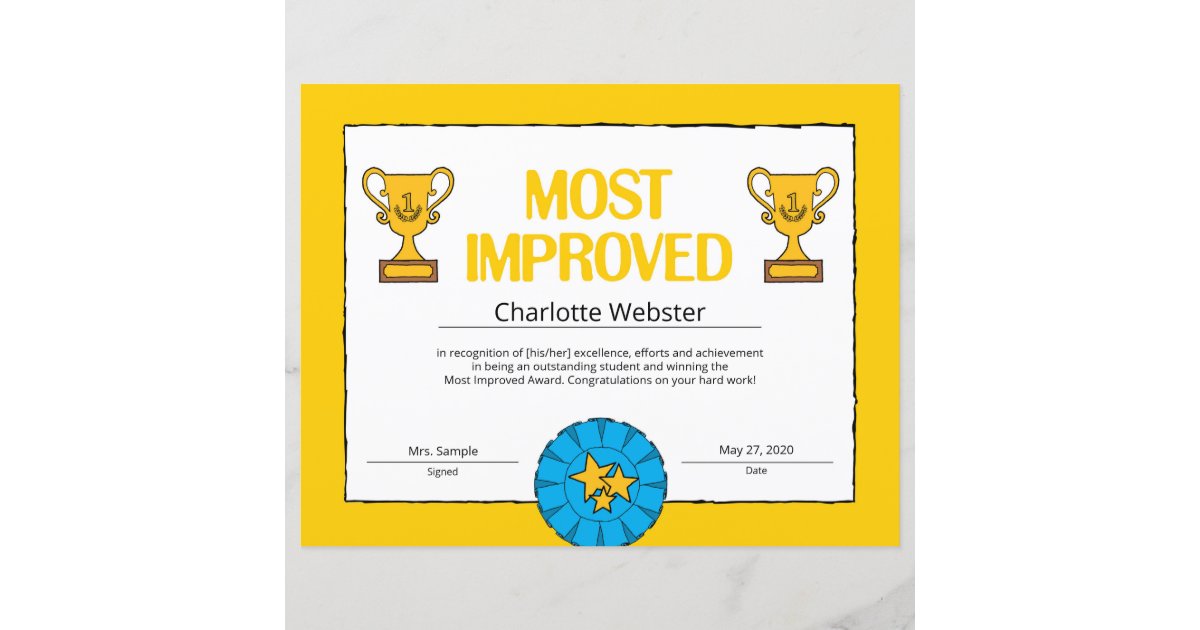 Most Improved Certificate Achievement Class Award | Zazzle